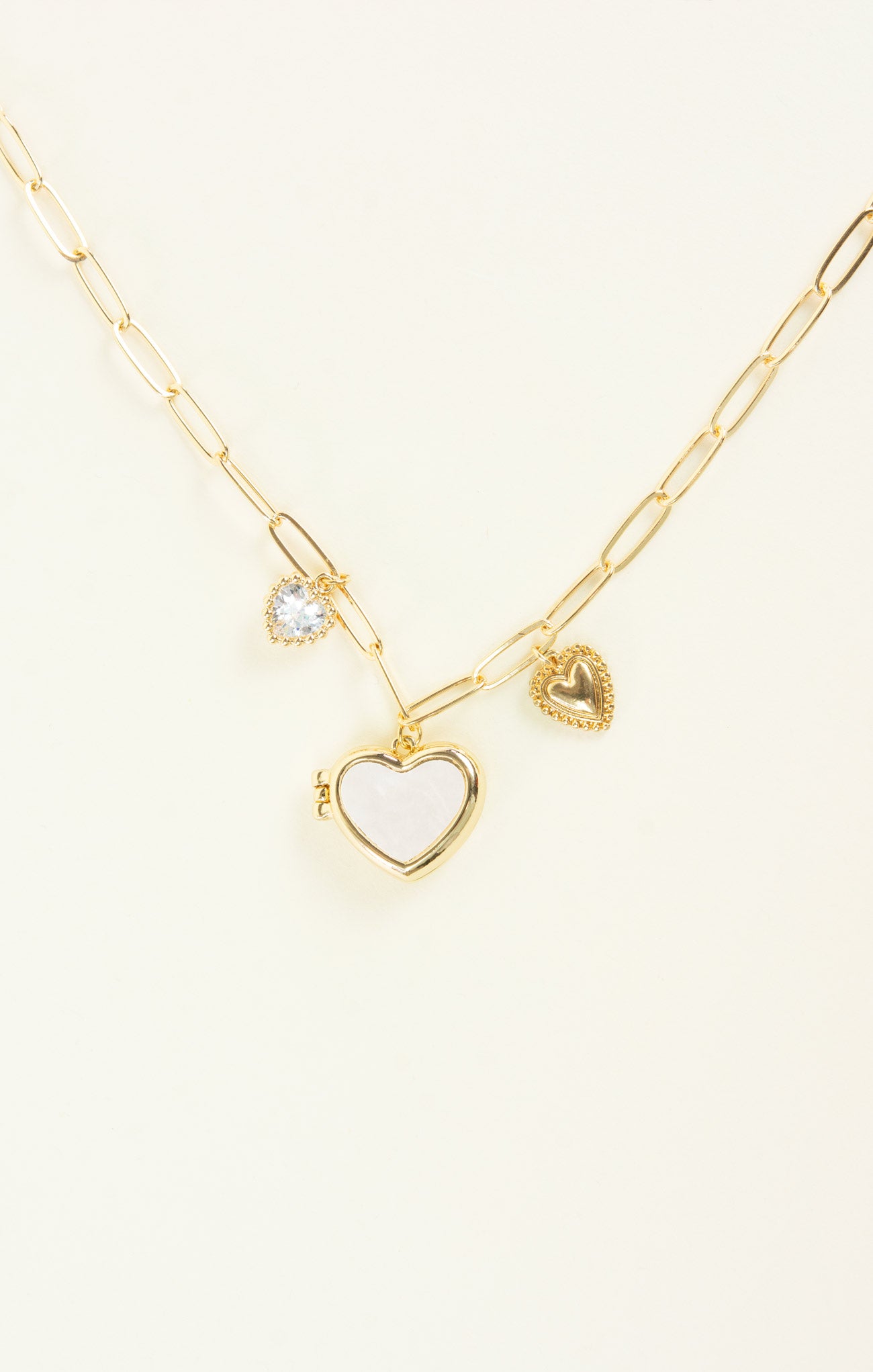 Heart Locket Paperclip Chain Necklace — Grace